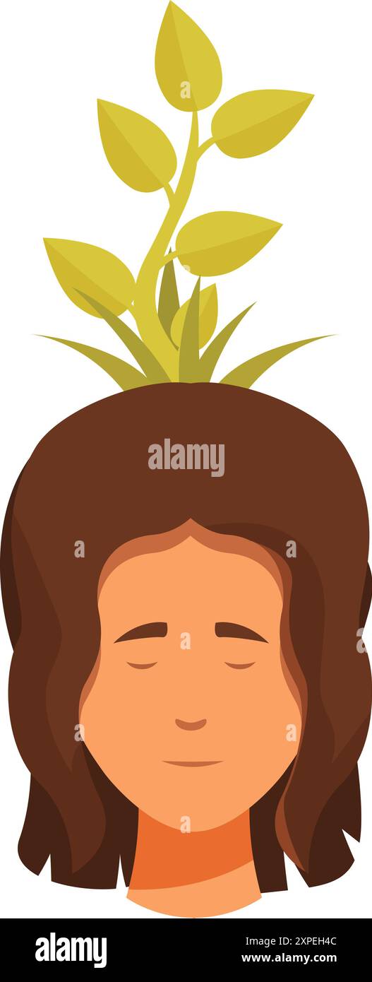 Woman is growing a plant from her head, symbolizing personal growth and ...