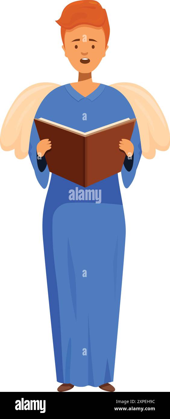 Male angel character wearing blue robe reading bible Stock Vector Image ...