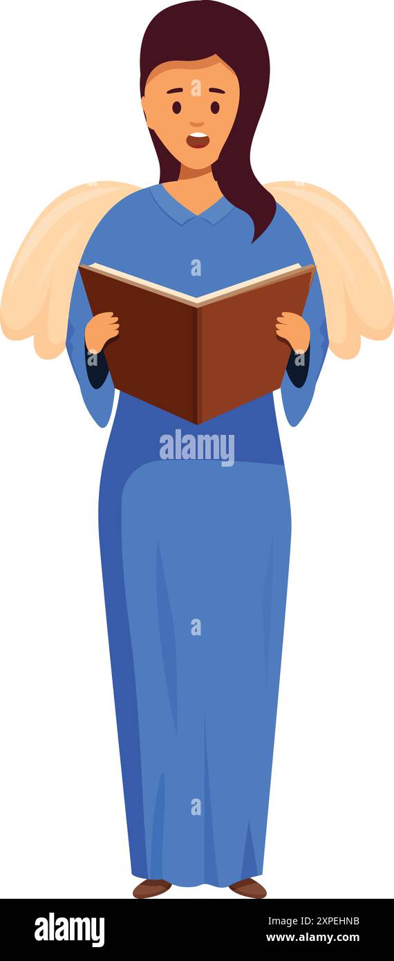 Beautiful angel reading from book wearing blue dress Stock Vector Image ...