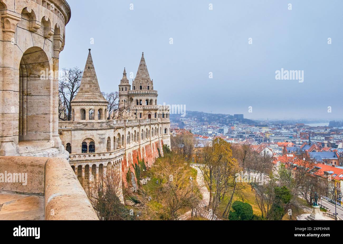 The stone towers of the Fisherman's Bastion, one of the most famous ...