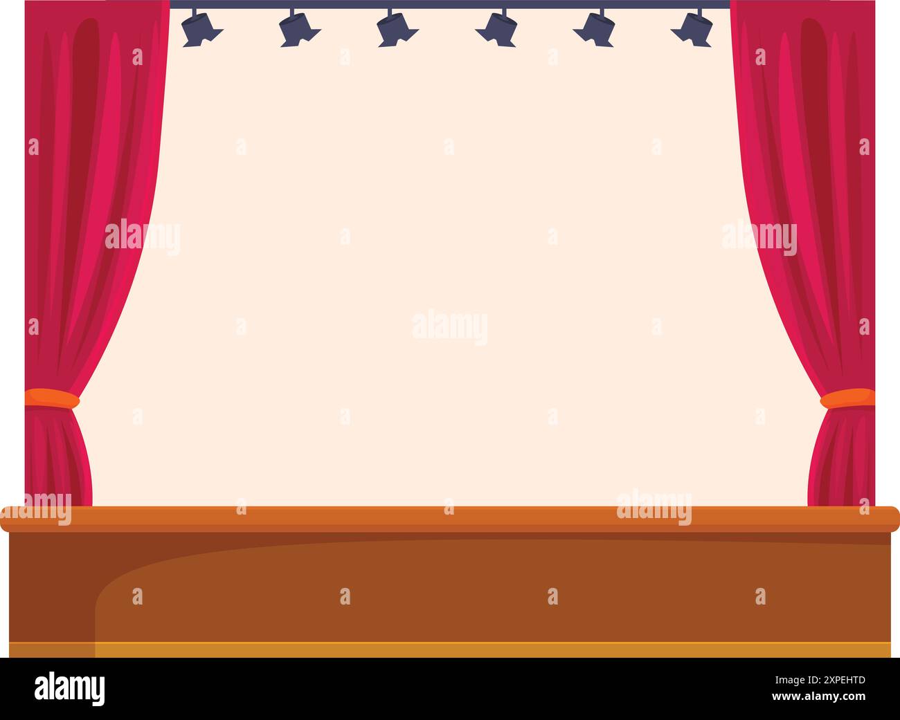Empty theater stage with red curtains and spotlights is waiting for the ...