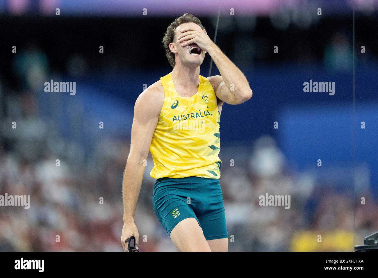 Kurtis Marschall, of Australia, reacts after missing an attempt during ...