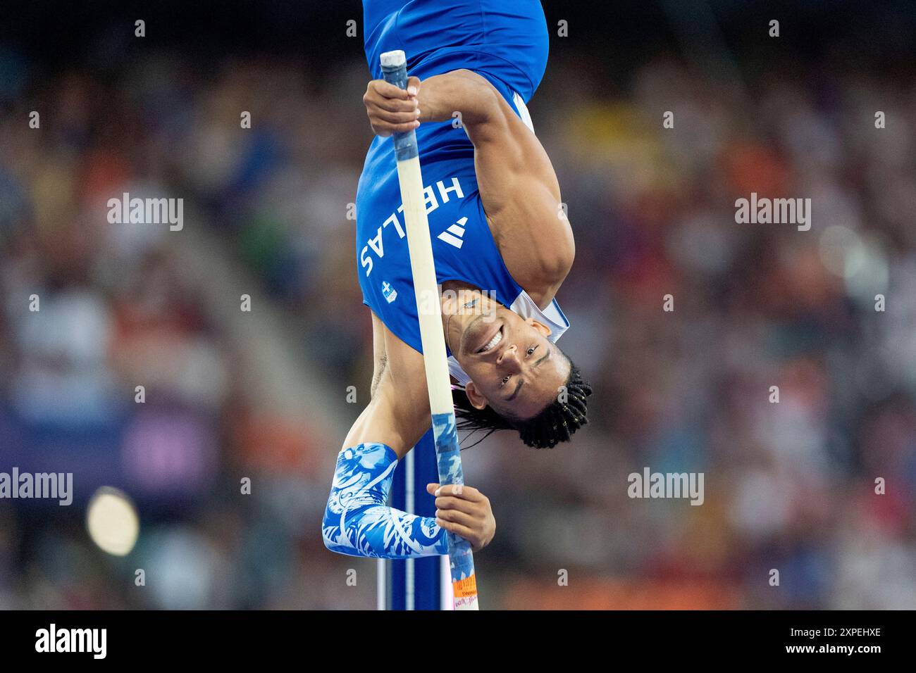 Emmanouil Karalis, of Greece, competes in the men's pole vault final at ...