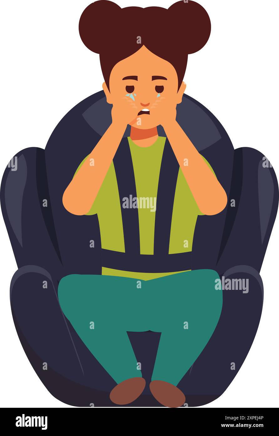 Young girl is feeling scared and sad, sitting in a car seat Stock ...