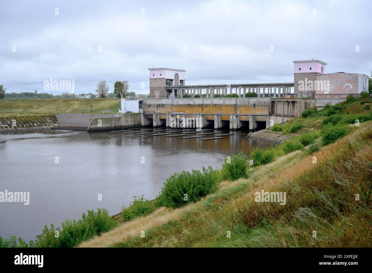 The historical building of the Rybinsk hydroelectric power station on ...