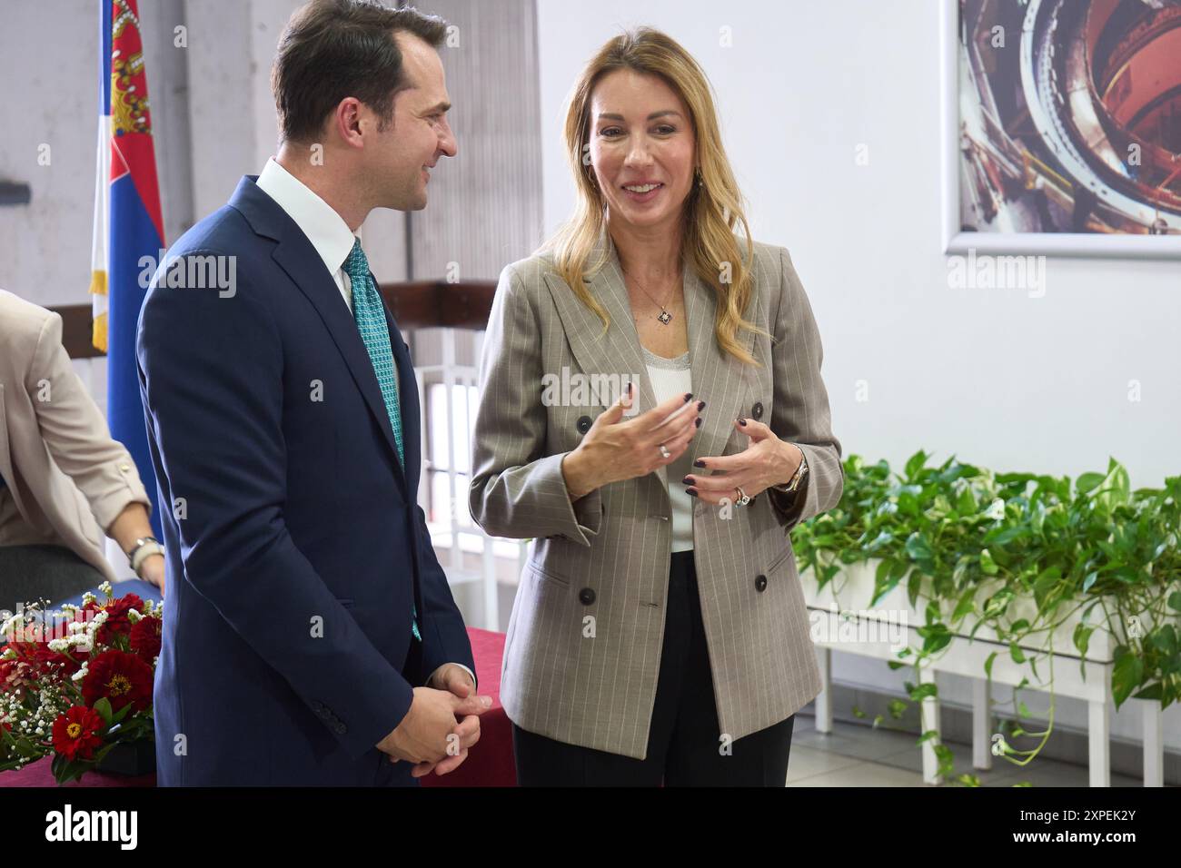 Novi Sip, Serbia. 5th Aug, 2024: Sebastian Burduja (L), Romanian ...