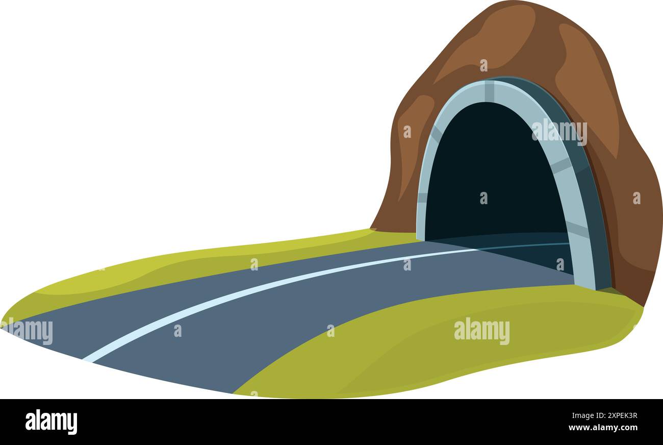 Cartoon illustration of a road going through a tunnel in the mountain ...
