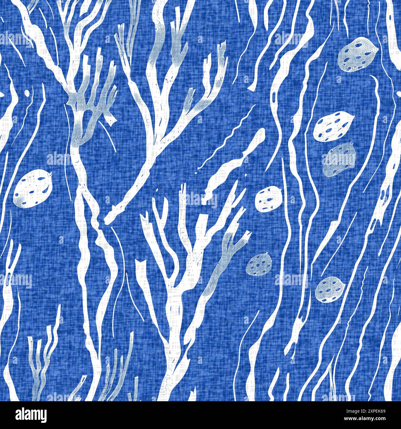 Whimsical seaweed kelp coastal electric blue beach pattern. Batik ...