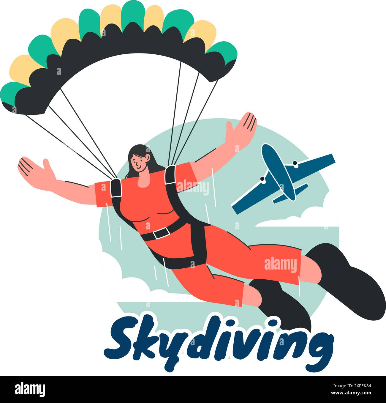 Skydiving Vector Illustration with Skydivers Use Parachutes and Sky ...