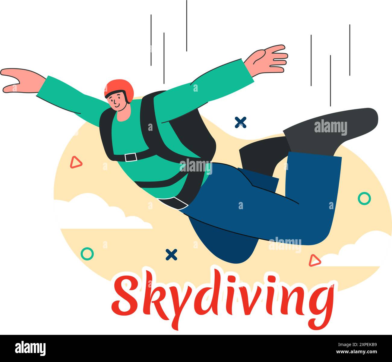 Skydiving Vector Illustration with Skydivers Use Parachutes and Sky ...
