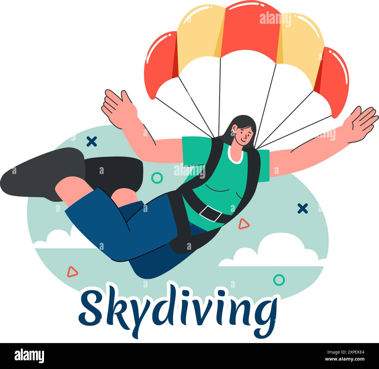 Skydiving Vector Illustration with Skydivers Use Parachutes and Sky ...