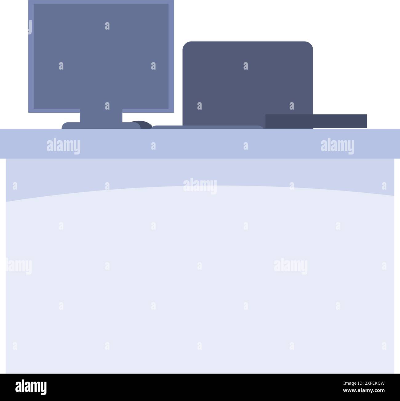 Reception desk with a computer monitor and laptop is waiting for ...