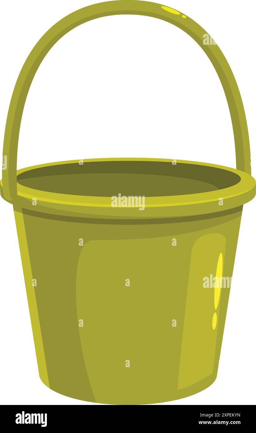 Empty green plastic bucket standing upright with a metal handle Stock ...