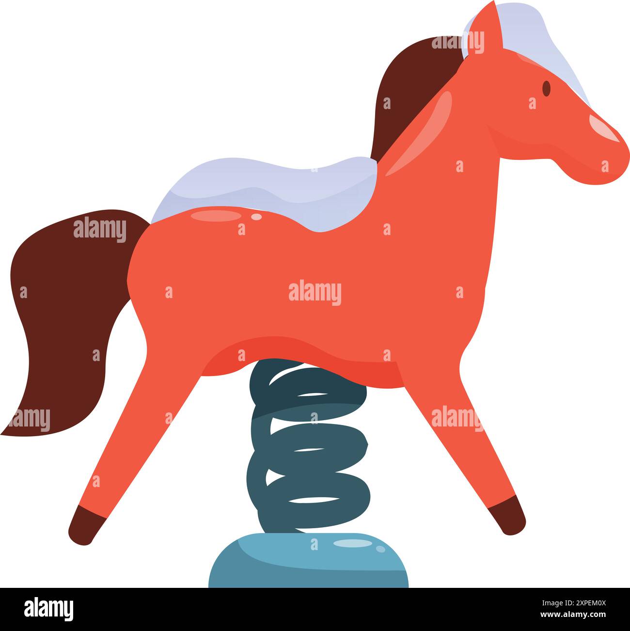 Red spring rocking horse standing still on a white background Stock ...