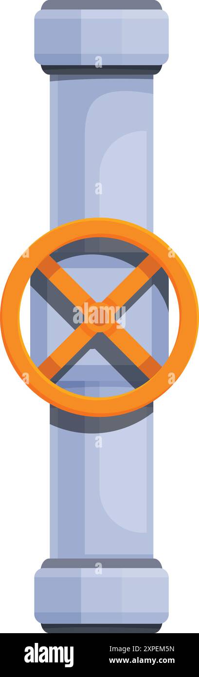 Cartoon style metal pipe with a large orange valve is regulating the ...