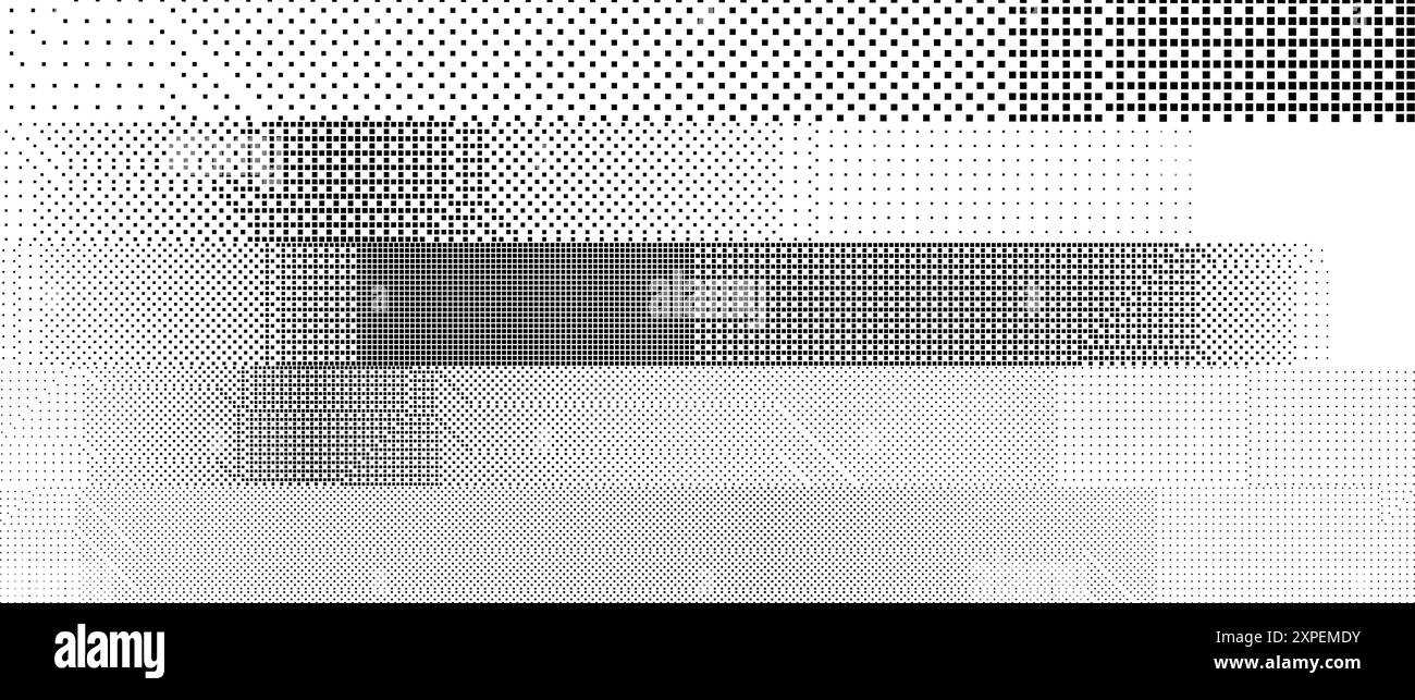 Bitmap pixelated striped pattern. Black and white halftone grunge texture. Glitch noise stripe ...