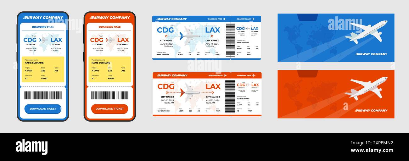 Airline flight ticket and airplane boarding pass design template ...