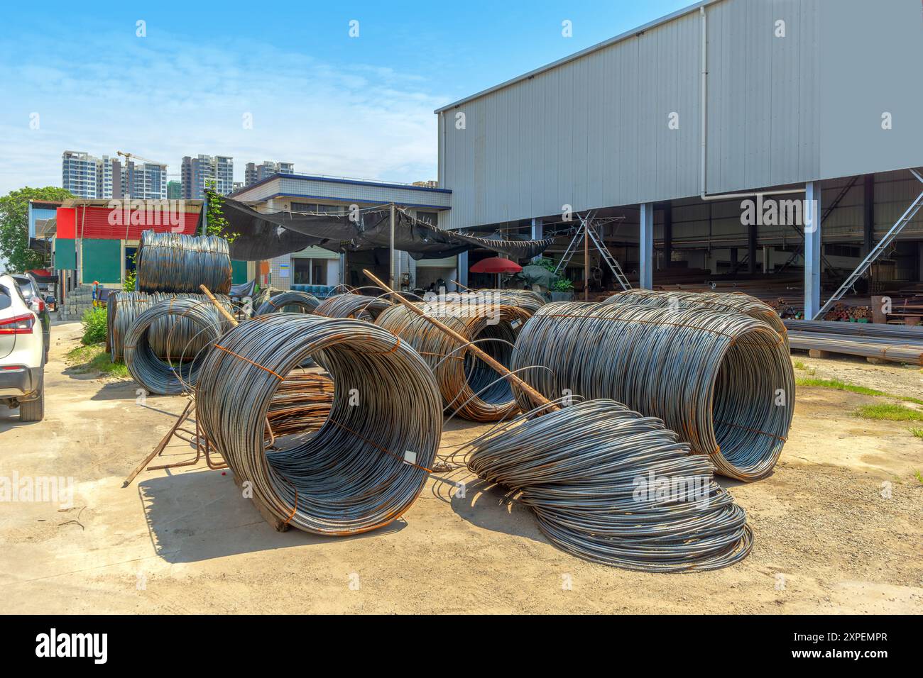 Steel factory floor, stacked with a lot of steel Stock Photo - Alamy