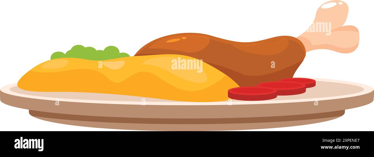 Cartoon vector illustration of a roasted chicken leg with mashed ...