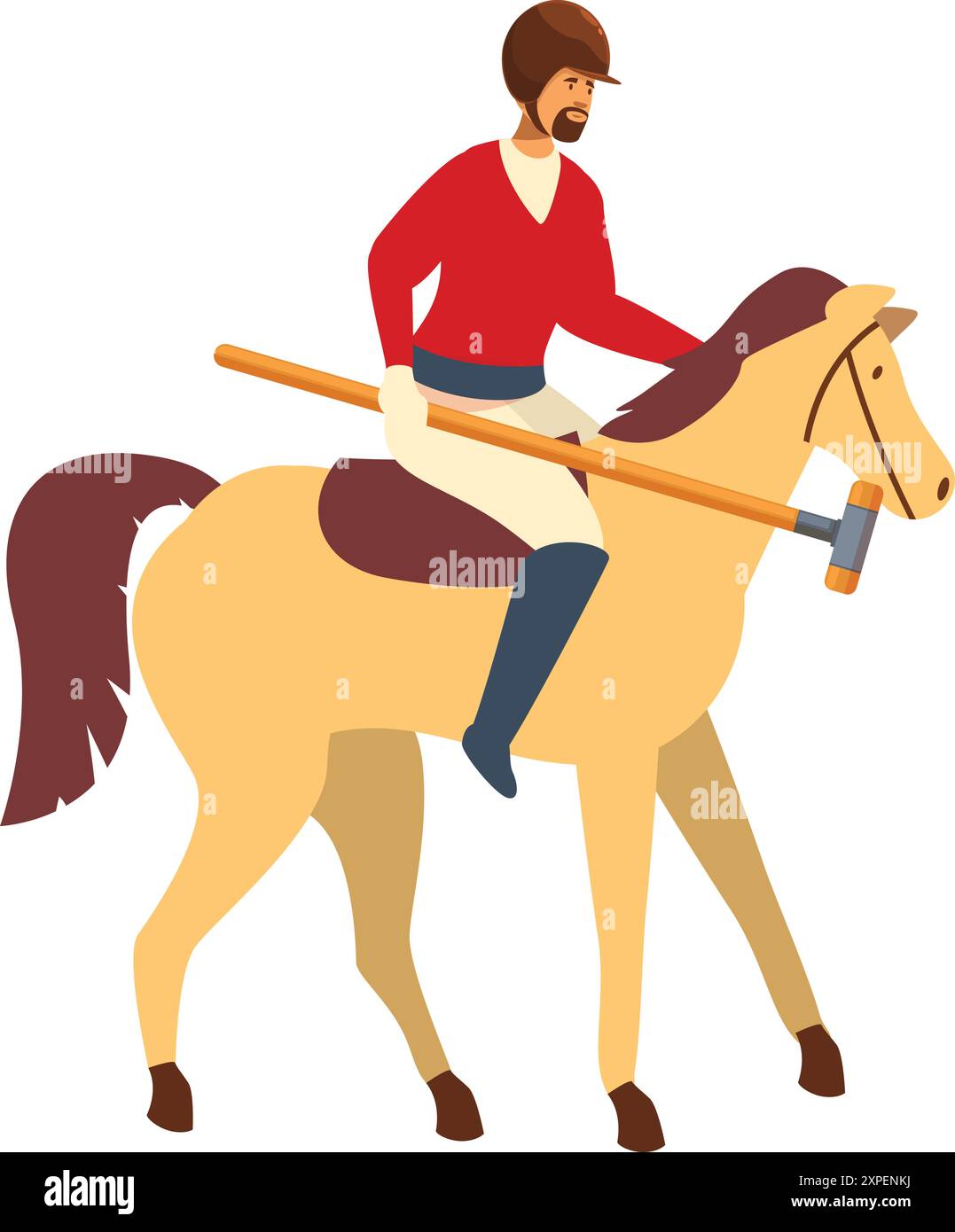 Professional polo player riding a horse and holding a stick ...