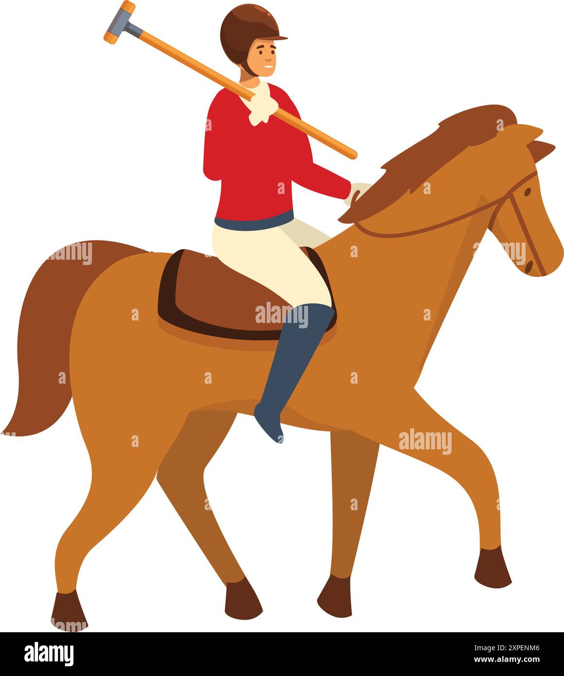 Professional polo player is riding a horse and holding a polo stick ...