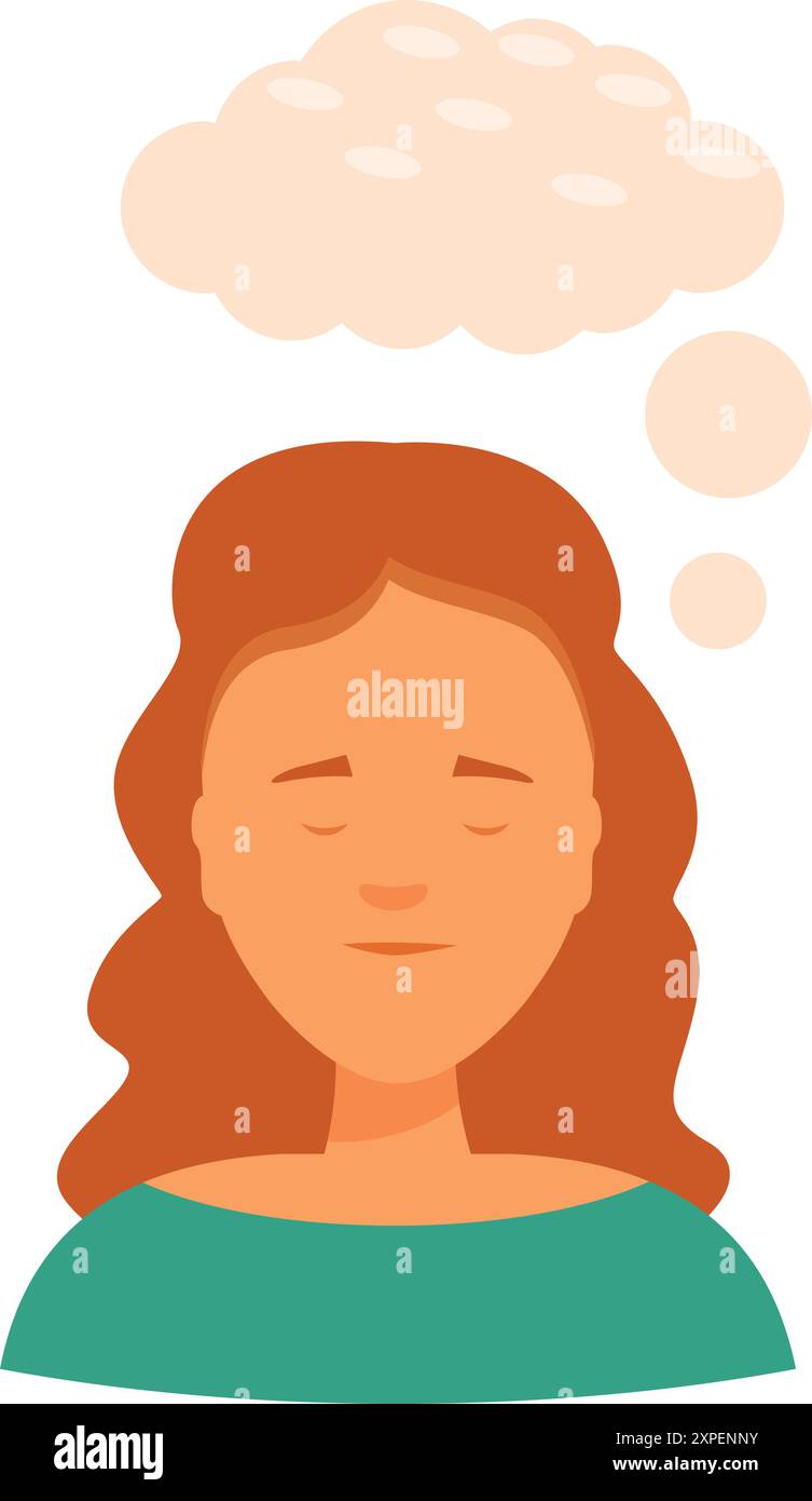 Contemplative female thinking with thought bubbles above her head hi ...