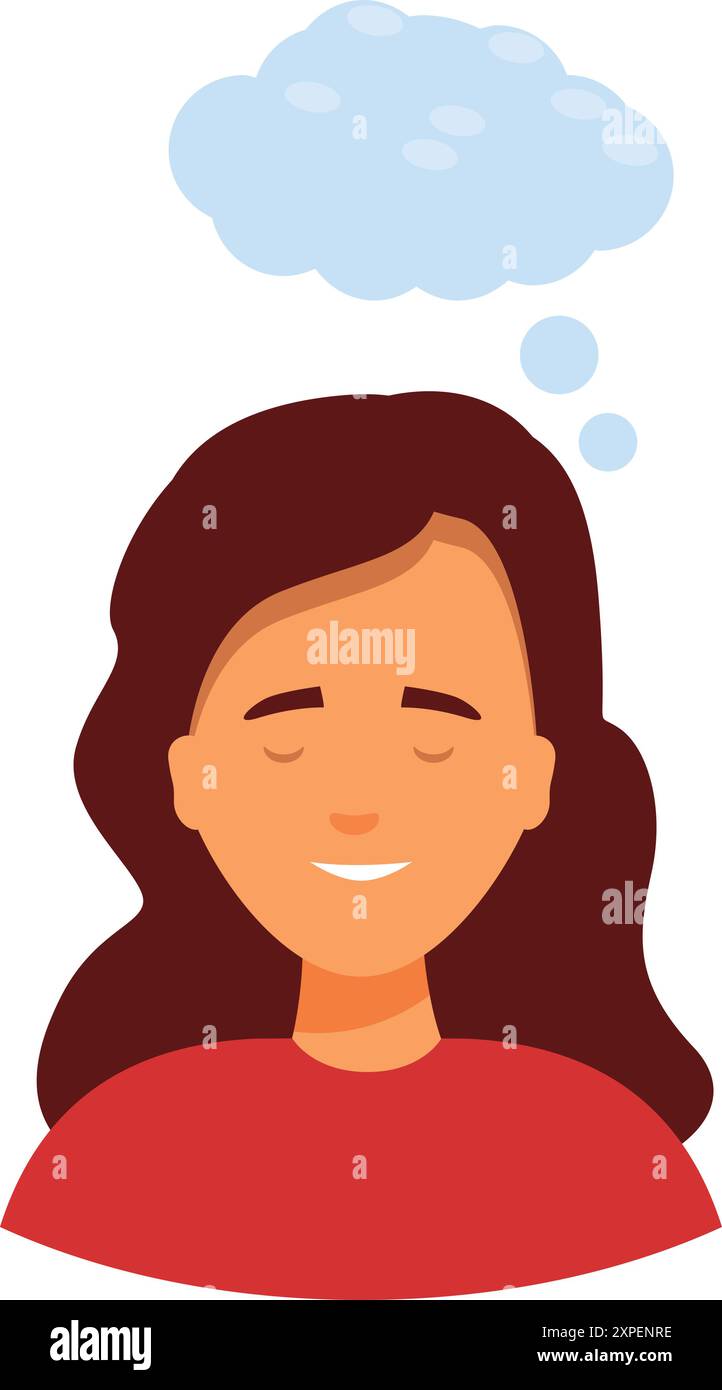 Cartoon illustration of a happy girl with a thought bubble, concept of ...