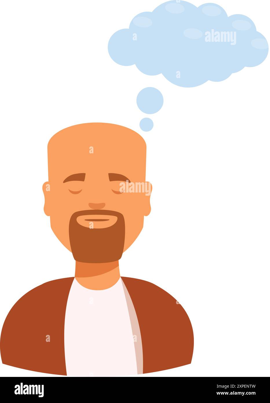 Cartoon man is imagining something with his eyes closed and a thought ...