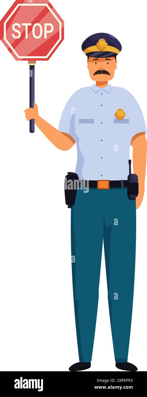 Police officer holding a stop sign, ensuring road safety and traffic ...