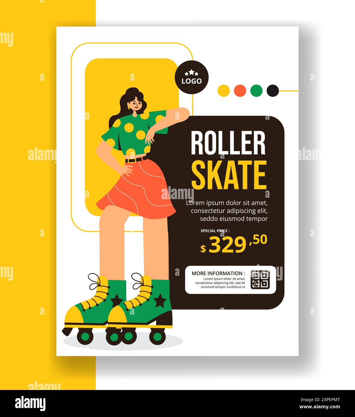 Roller Skates Vertical Poster Flat Cartoon Hand Drawn Templates ...
