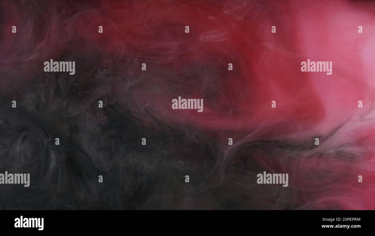 Glitter ink water. Smoke cloud. Defocused red black color shiny ...