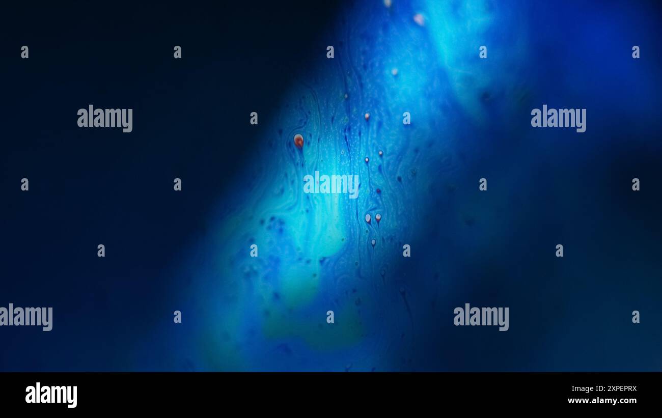 Blur paint flow. Marble curve. Defocused blue color wet chemical ...