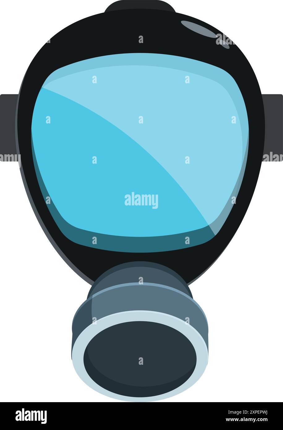 Black gas mask protecting from chemical weapon with blue filter glass ...