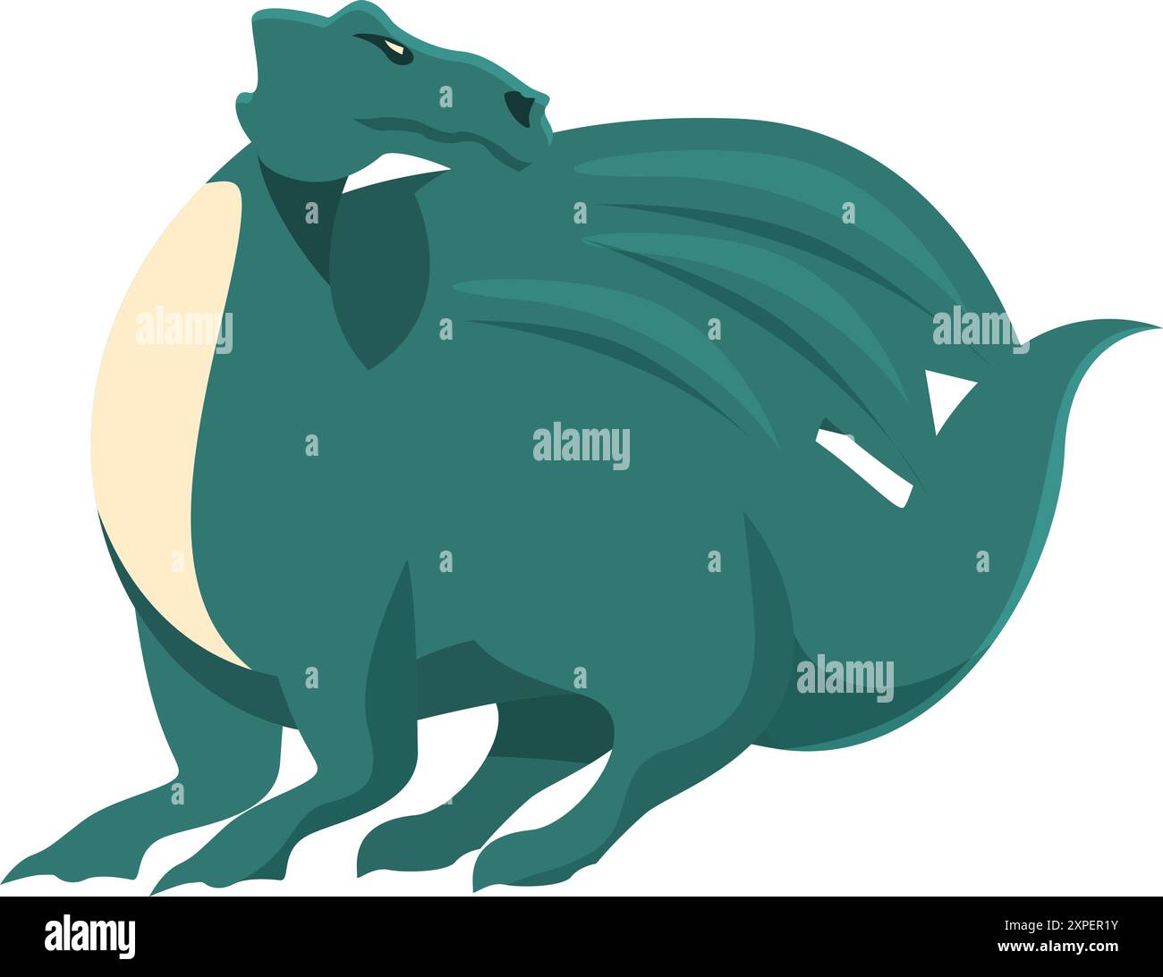 Green wyvern dragon sitting on the ground looking backwards Stock ...