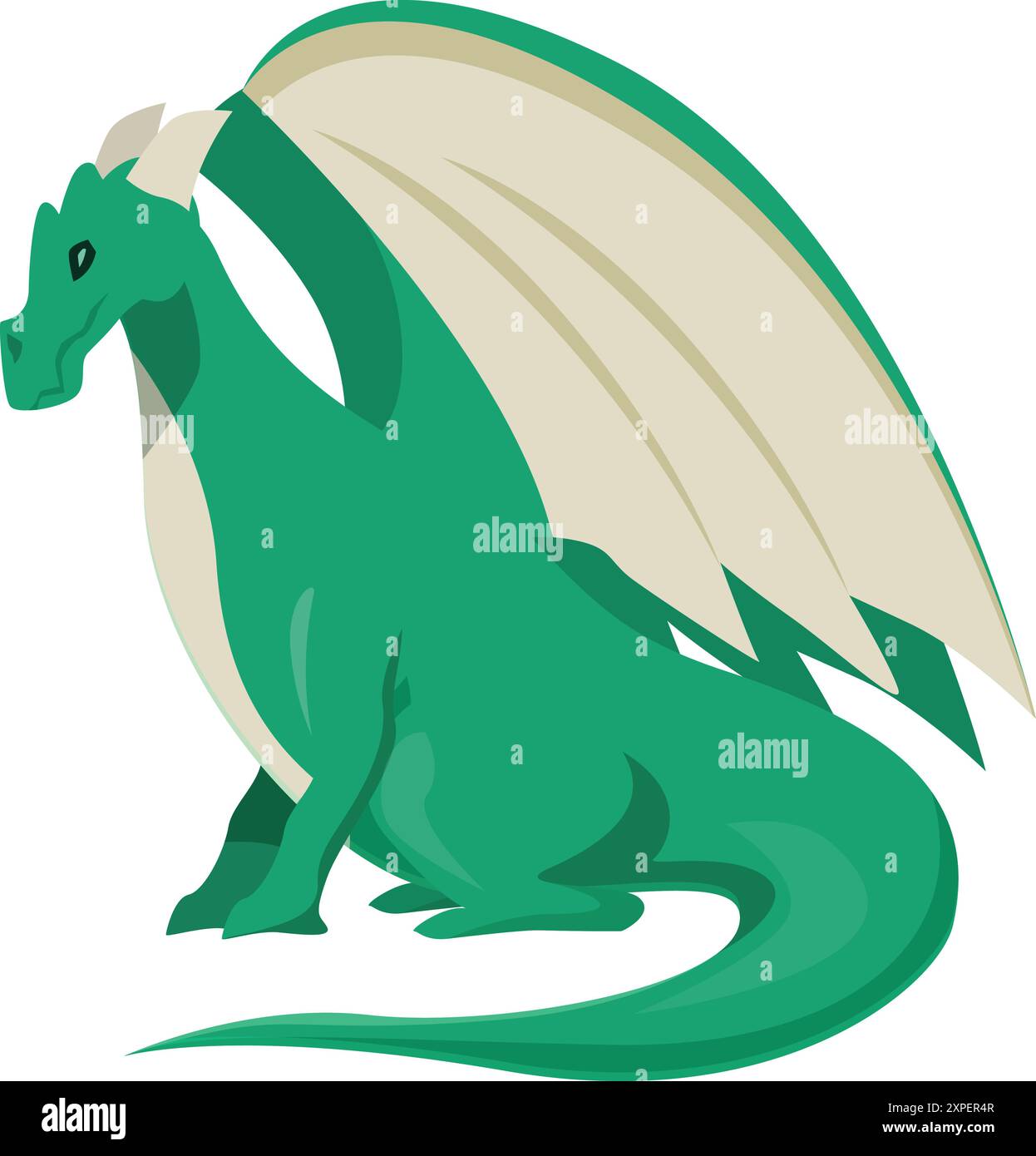 Green dragon sitting calmly, showing its powerful wings Stock Vector ...