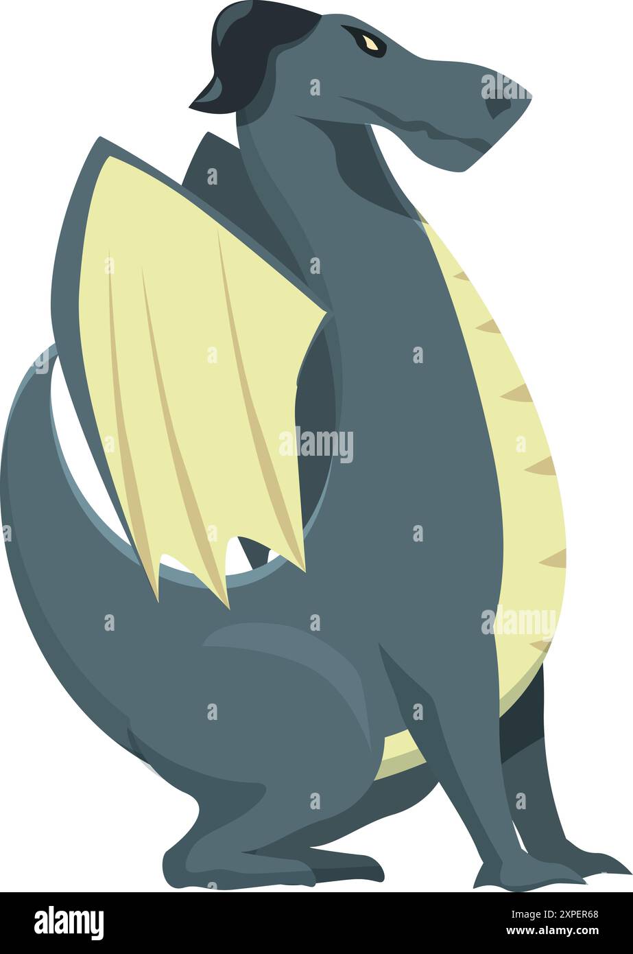 Big grey dragon with yellow wings sitting and showing its teeth Stock ...
