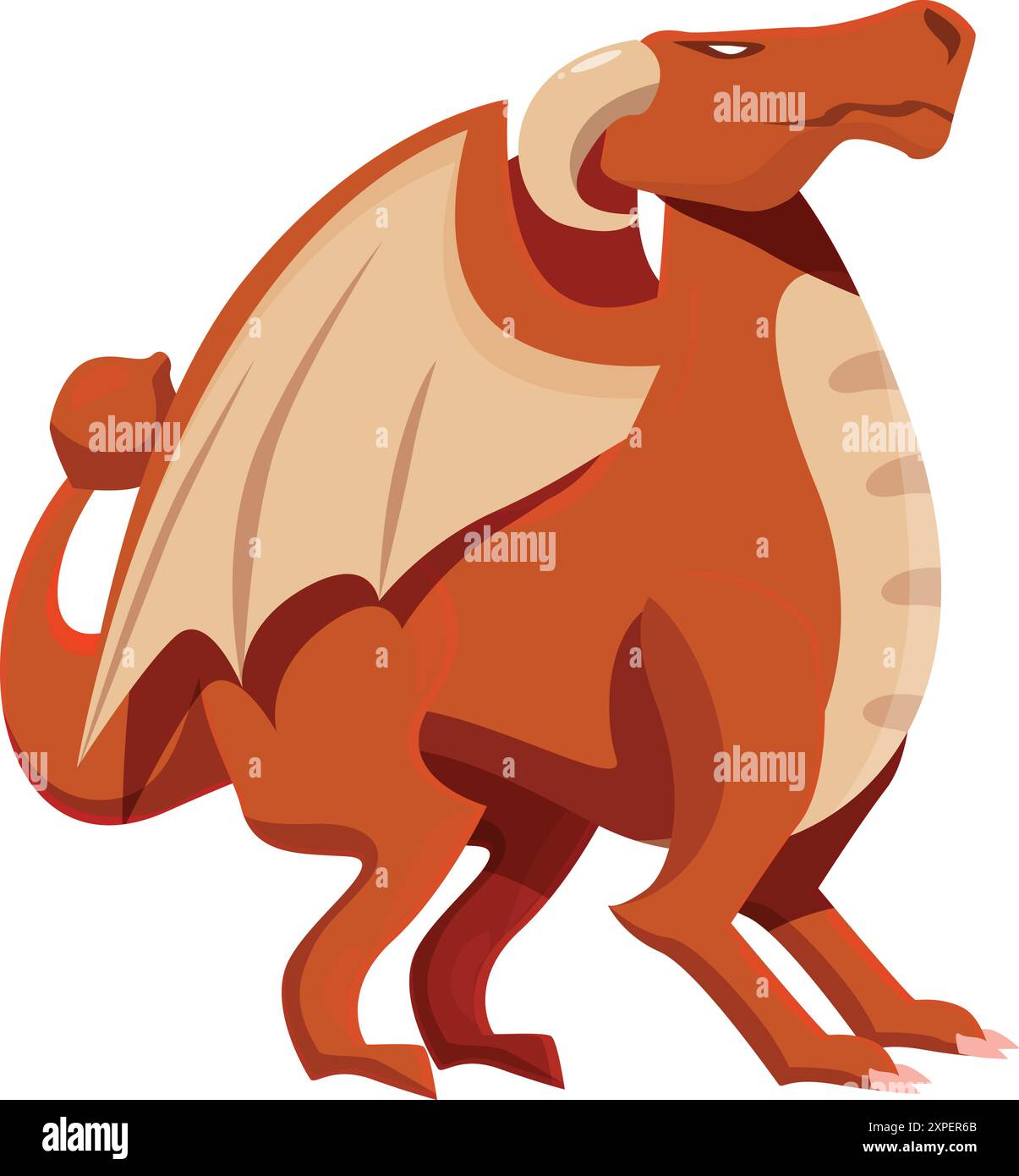 Powerful orange dragon standing on its four legs and spreading its ...