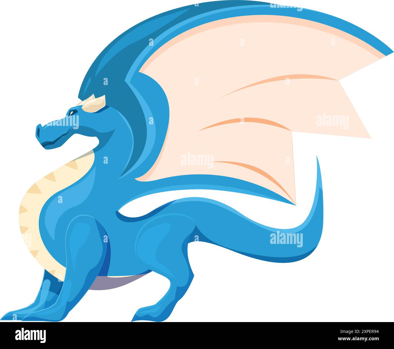 Cartoon illustration of a blue wyvern dragon standing and spreading its ...
