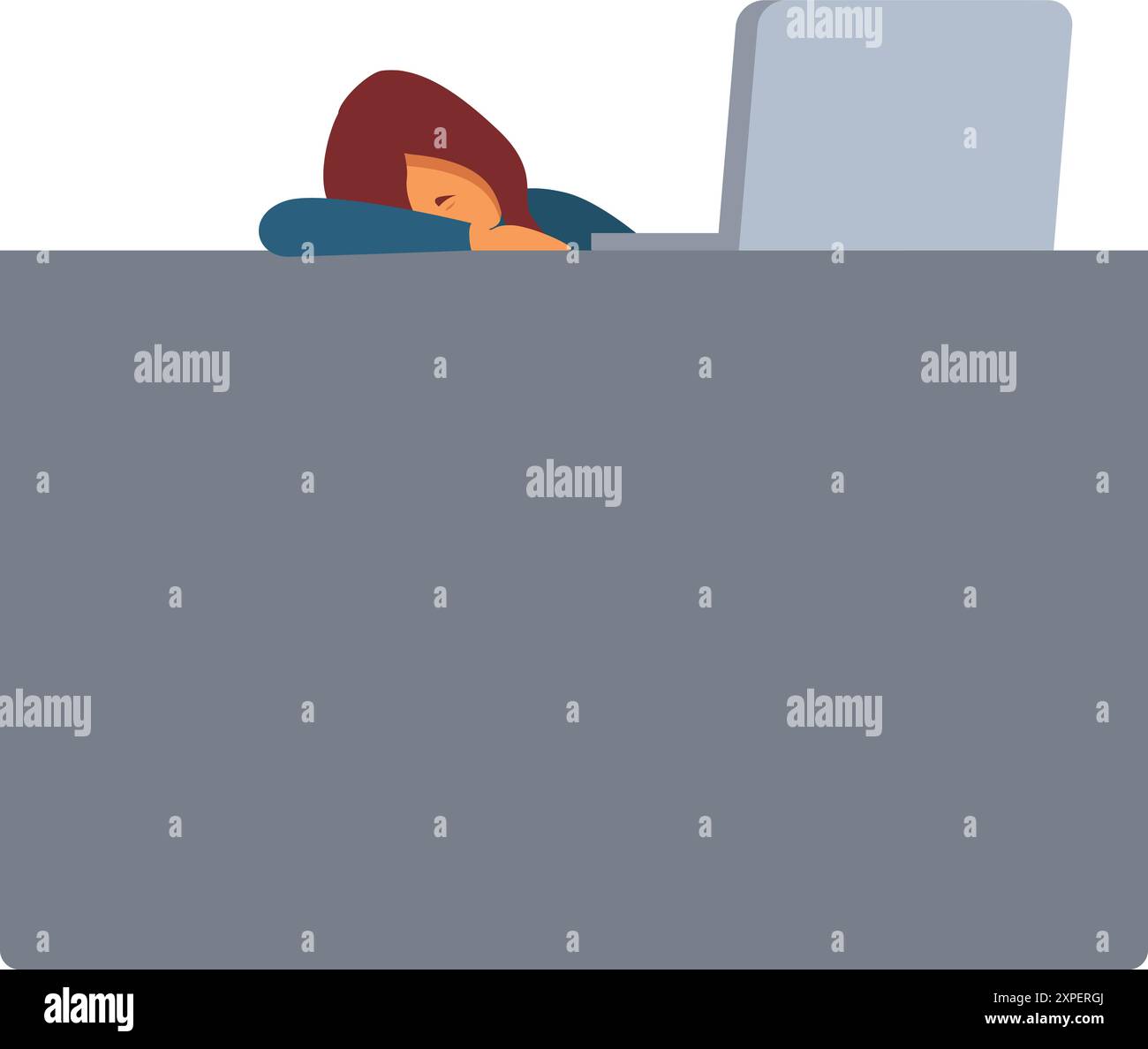 Businesswoman is sleeping at her desk at work, exhausted after working ...