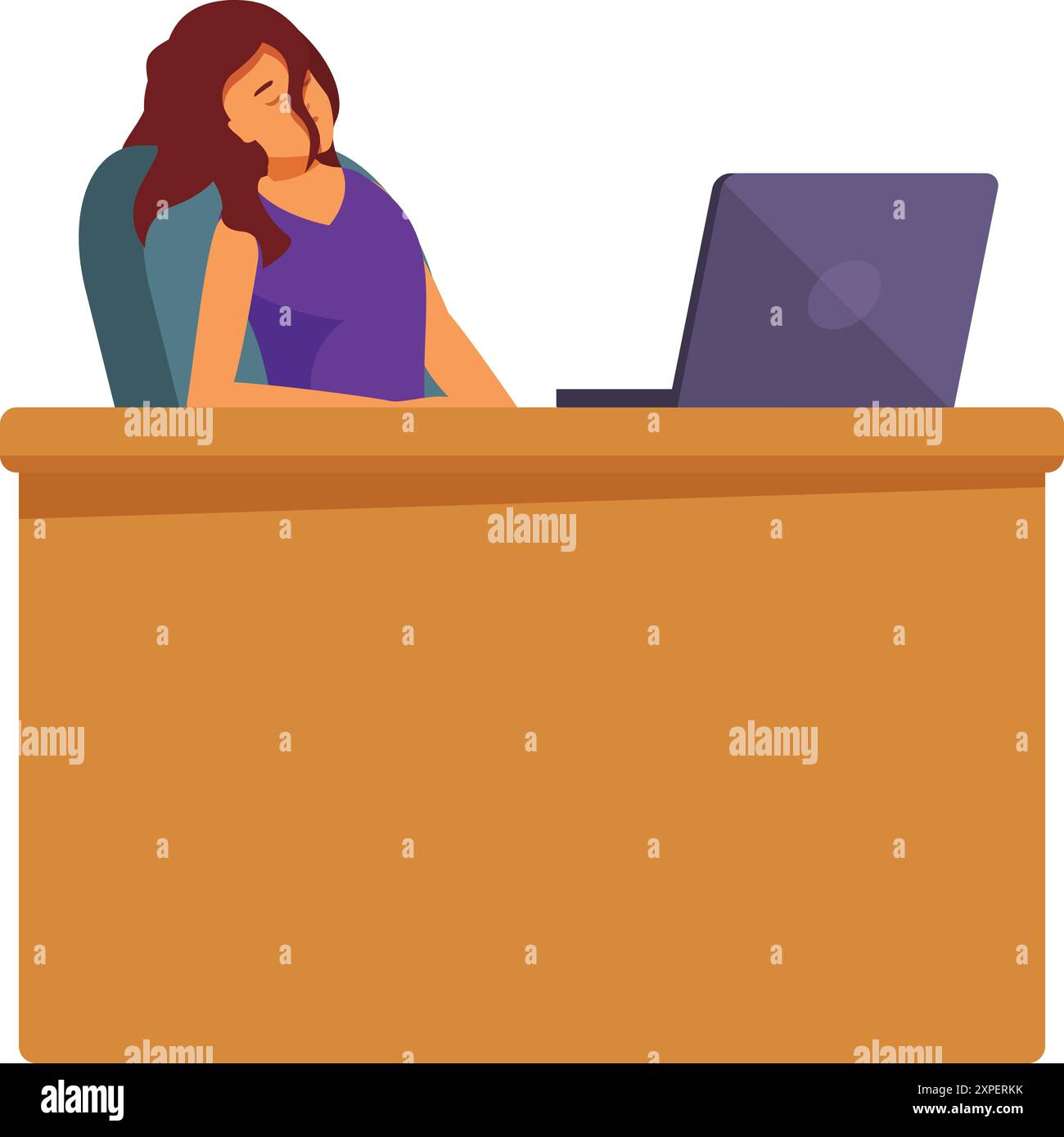 Businesswoman is sleeping at her desk with a laptop computer in front ...
