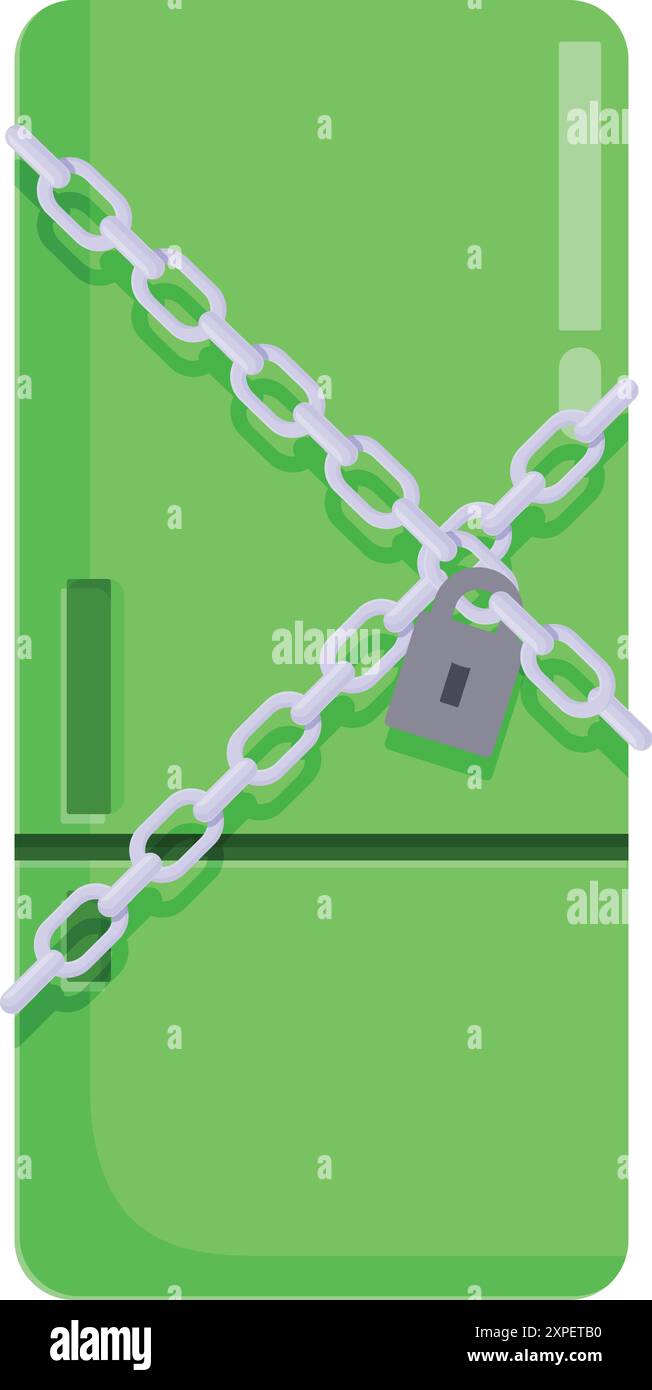 Green fridge is closed with chains and lock symbolizing diet, food ...