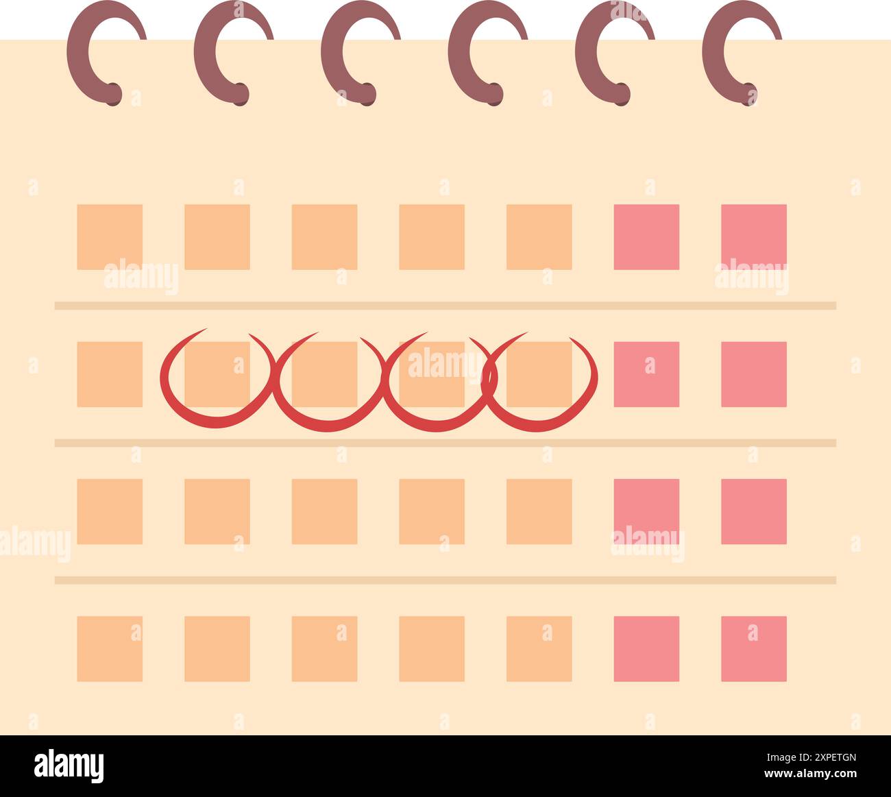 Menstrual calendar highlighting fertile days of the month with red ...