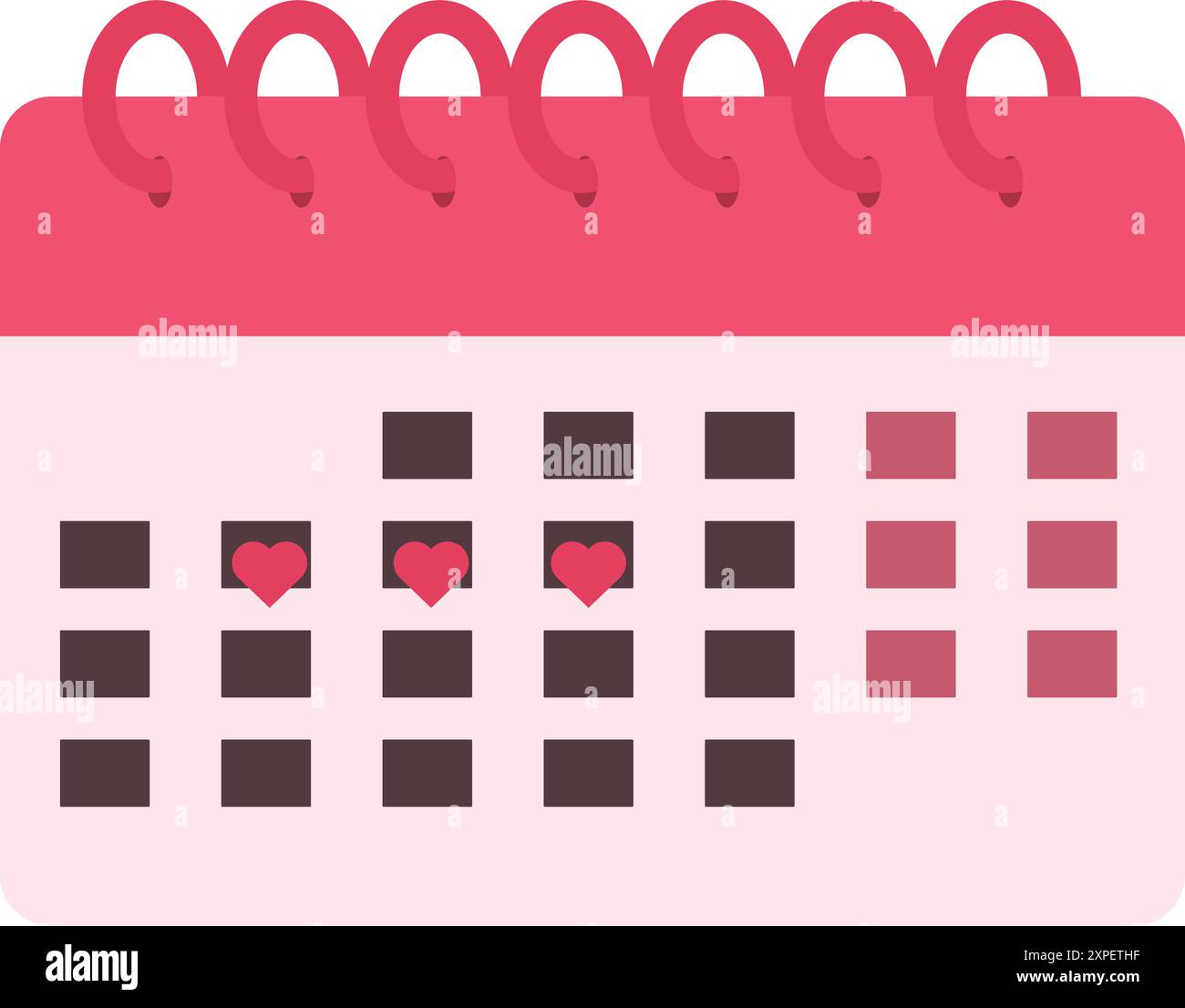 Calendar is showing menstrual cycle with red hearts marking period days ...