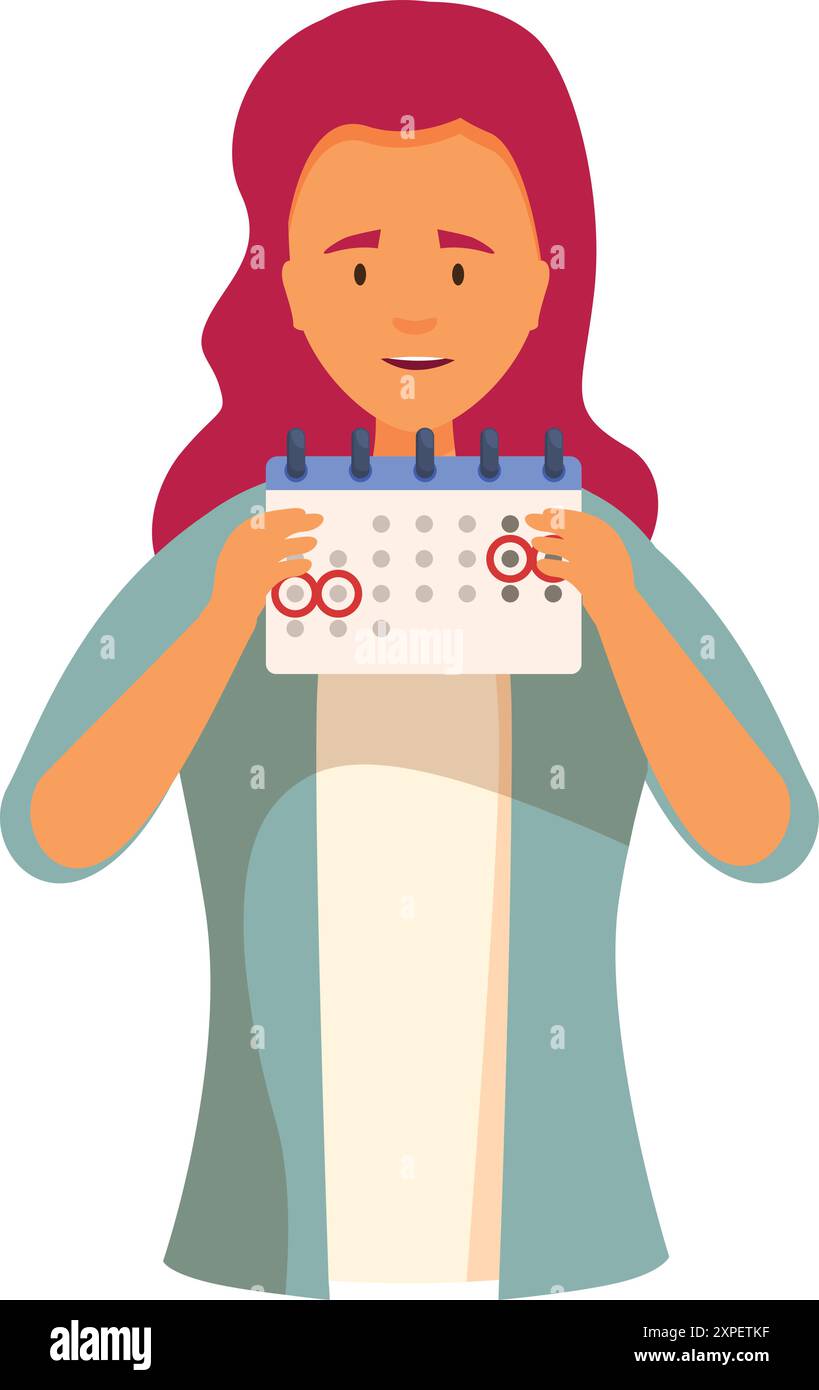 Young woman is holding a calendar, possibly planning her schedule or ...