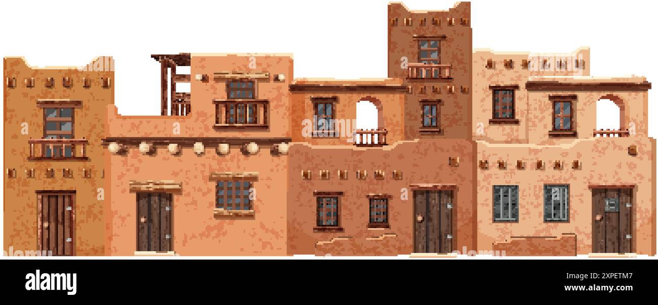 Colorful adobe houses in a row Stock Vector Image & Art - Alamy