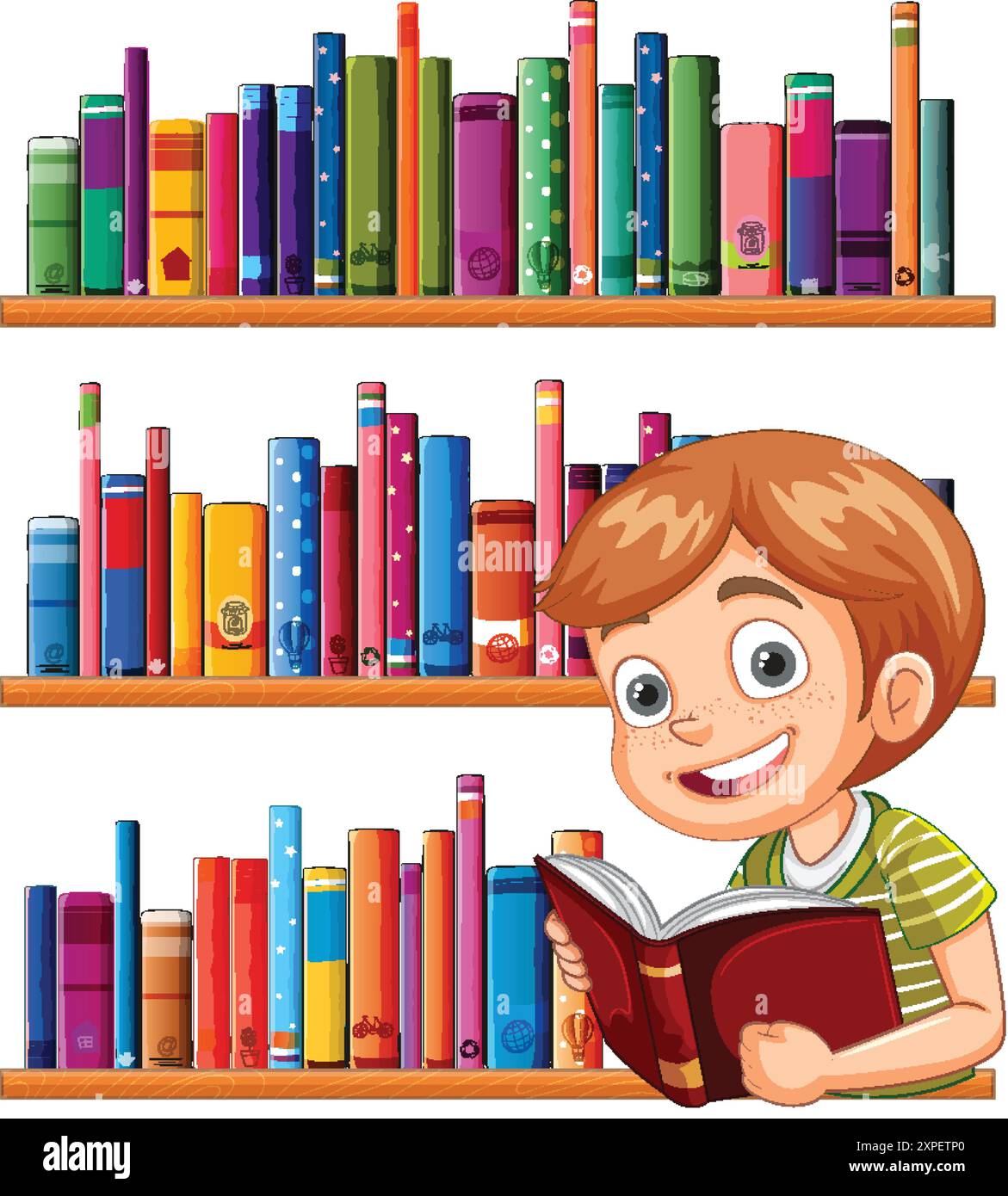 Boy reading in library Cut Out Stock Images & Pictures - Alamy