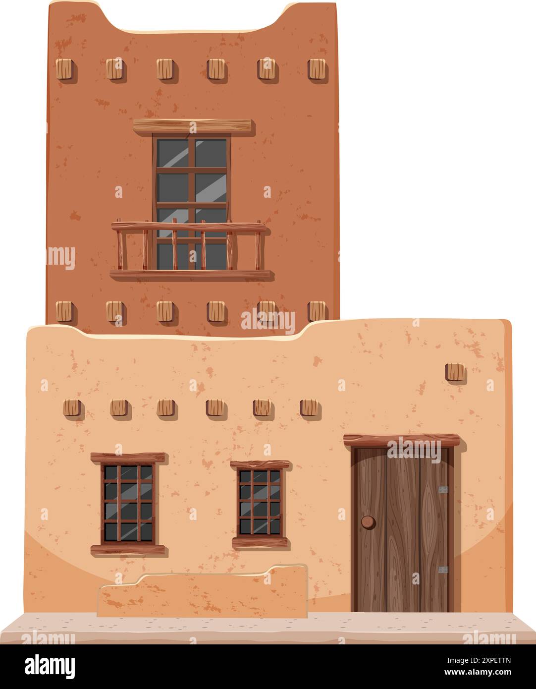Two-story adobe house with wooden accents Stock Vector Image & Art - Alamy