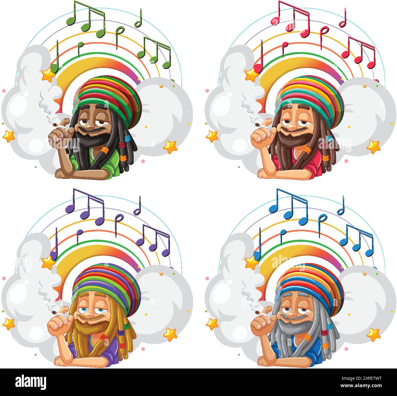 Rastafarian characters with musical notes and rainbows Stock Vector ...