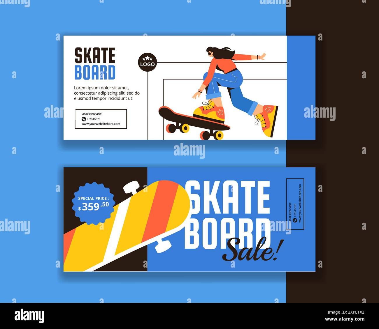 Skateboard Horizontal Banner Flat Cartoon Hand Drawn Templates ...