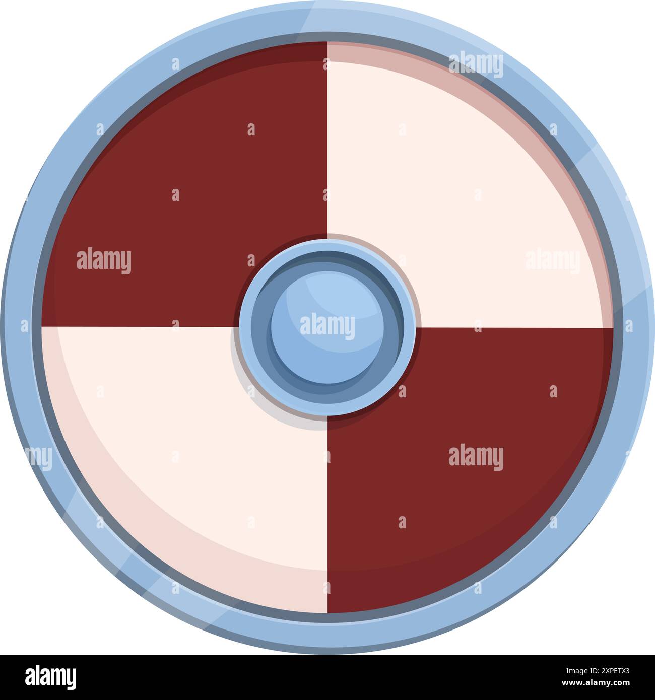 Round wooden viking shield with iron plating is protecting someone from ...